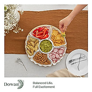 DOWAN 12 Inches Serving Tray and Platters, Divided Serving Bowls for Party, Removable Serving Dishes for Chips and Dip, Fruit, Veggies, Candy and Snacks, 7 Pieces, White