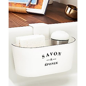L U N A M A HOME DÉCOR Sink Caddy - Kitchen Sink Organizer - Sponge Holder - Hanging in Sink or Countertop Usage - Antislip mats - Odorless Sponge & Stainless Steel Brush Included