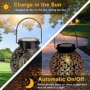 Tencoz Solar Lantern, Outdoor Waterproof Garden LED Solar Light, Decorative Metal Hanging Solar Powered Lantern for Garden, Patio, Yard and Table