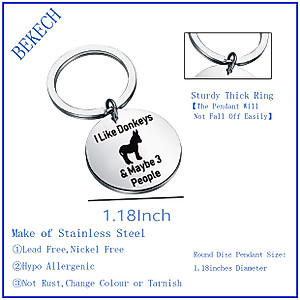 BEKECH Funny Donkey Gift Donkey Keychain I Like Donkeys & Maybe 3 People Donkey Theme Keychain Gift for Donkey Lovers Animal Lovers Horse Gift for Men Women (silver)