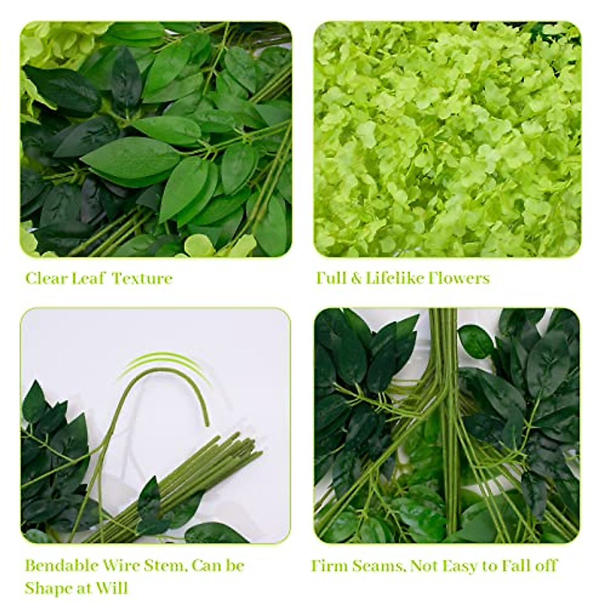 LUZOGA 14 Pack 3.6 Feet/Piece Artificial Wisteria Flower Fake Silk Flowers String Vine Ratta Hanging Garland for Home Garden Party Wedding Backdrop Arch Decor (Green)