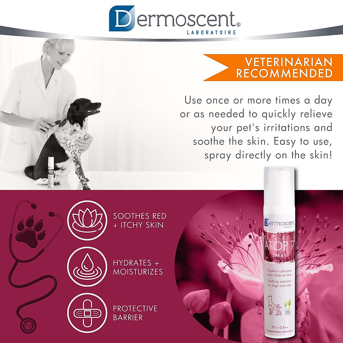 Dermoscent ATOP 7 Spray for Dogs and Cats - Soothing Skincare for Itchy Skin Relief & Irritated Allergy-Prone Skin - 75 ml