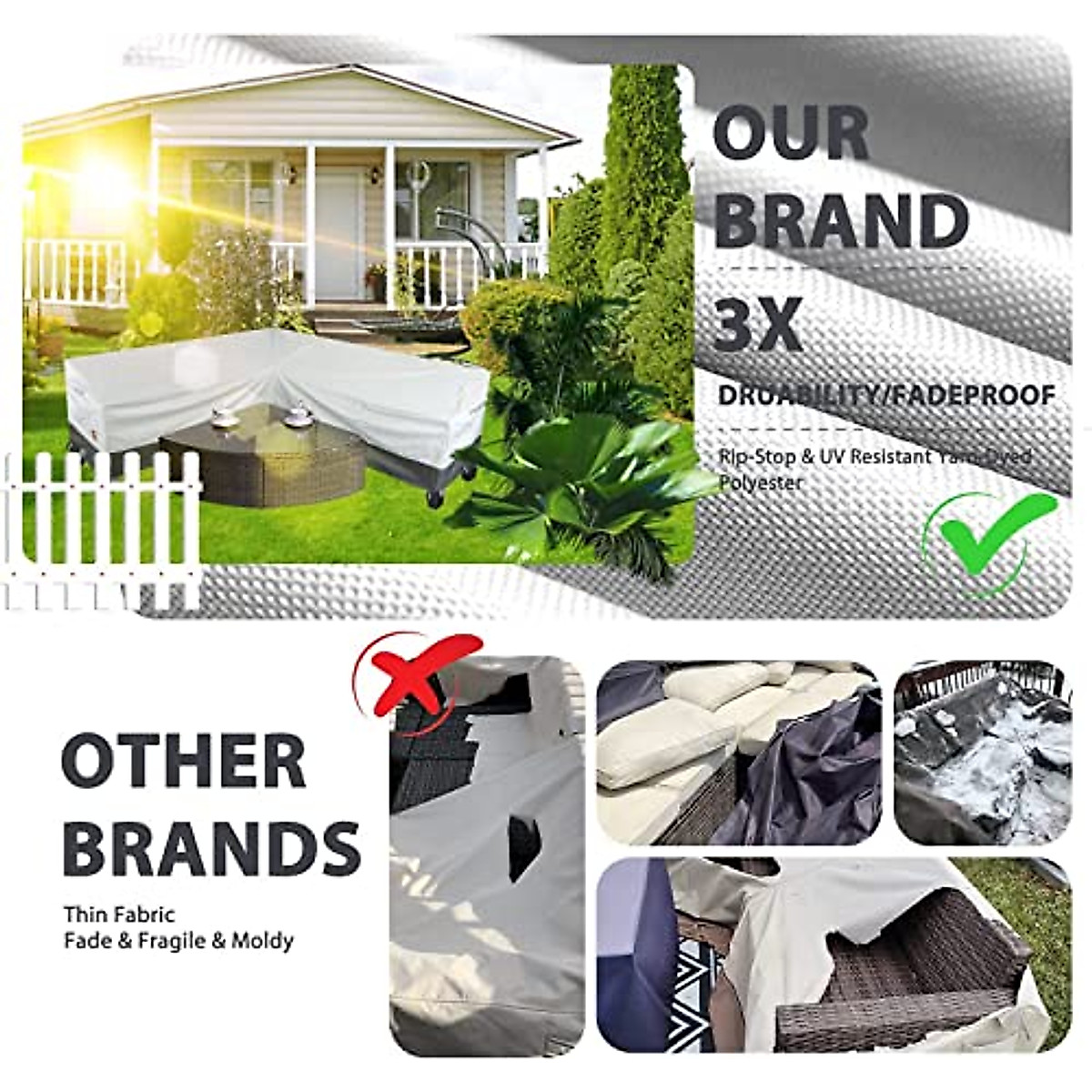 ClawsCover V-Shaped Outdoor Patio Sectional Sofa Cover Waterproof Heavy Duty Fadeless 600D Polyester Weatherproof Garden Couch Furniture Sectional Set Cover,89L/89Lx34Dx31H Inch