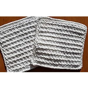 Handmade crochet washcloth, dishcloth * thick and dense *100% cotton set of 2, size 7.5 inches (White)