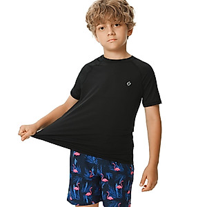 HODOSPORTS Boys UPF 50+ Rash Guard Swim Shirts Short Sleeve Quick Dry UV Protection Sun Shirt Black