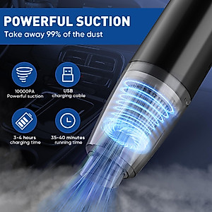 Portable Mini Car Vacuum Cleaner,10000Pa High Power Suction Cordless Rechargeable Vacuums with Low Noise, Wireless Handheld Powerful Small Car Vacuum Cleaner 45° Foldable Handle for Car/Home/Office