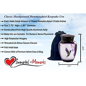 Hummingbird Keepsake Urn, Hummingbird Mini Urn for Ashes, Hand Painted Token Urn, Handmade Minature Urn with Velvet Case & Bag (Keepsake)
