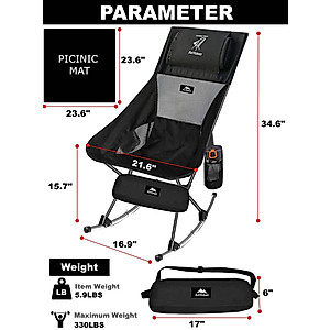AnYoker Camping Chair, Compact Backpacking Chair, Portable Folding Chair, Beach Chair with Side Pocket and headrest, Lightweight Hiking ChairZZQH (Black)