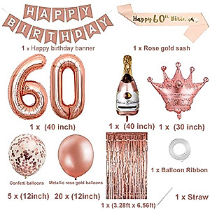60th Birthday Decorations for Women, Rose Gold 60 Birthday Party Decoration for Her, 60 Years Old Happy Birthday Banner Kits Rose gold Balloons Decoration for Women 60th Birthday Party Supplies