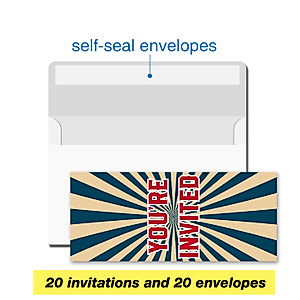 VAHATAN Carnival Birthday Party Invitations 20 Pack Carnival Theme Ticket Invitations with Envelopes Invites Cards for Birthday Party