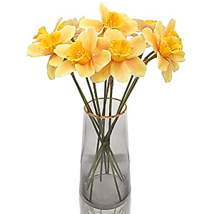 Hananona 10 Pcs Artificial Daffodil Flowers Real Touch Yellow Narcissus Spring Flower Fake Silk Flower Arrangement for Home Wedding Decor (Yellow, 10)