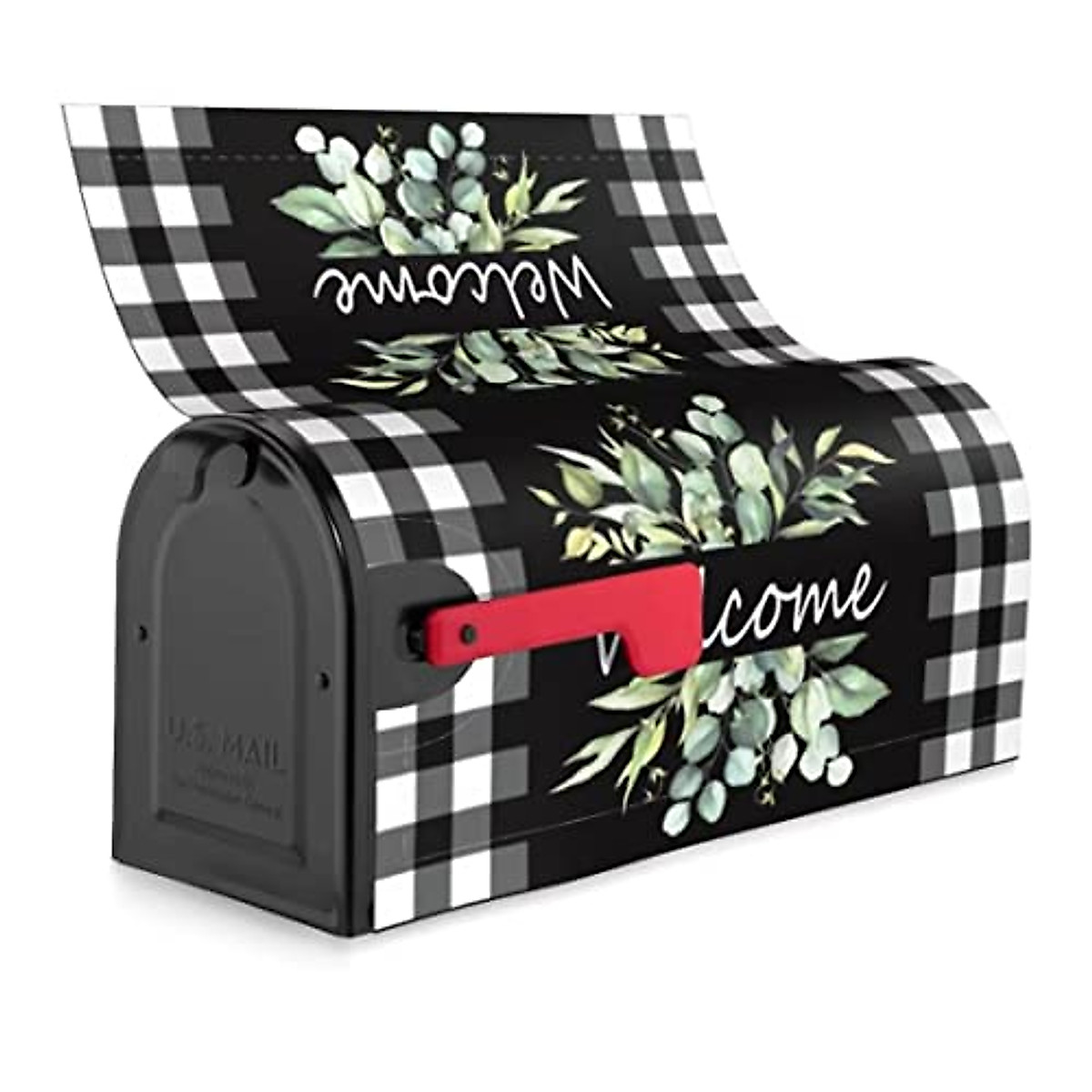 Spring Welcome Mailbox Covers Magnetic Standard Size 18" x 21", Buffalo Plaid Wreath Mailbox Covers Mail Wraps Cover Letter Post Box for Gardern Yard Outdoor Decor