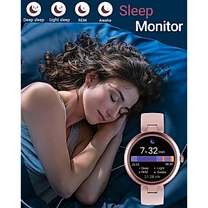 SHANG WING Smart Watches for Women Waterproof, Round Women's Watch Compatible with iPhone Android Phones Fitness Tracker Reloj para Mujer with Heart Rate Monitor Pedometer Sleep Tracker Pink, Lynn