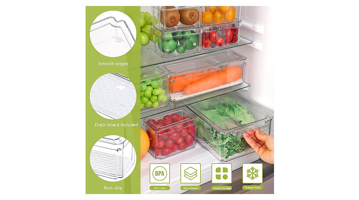 Moretoes 10-Piece Stackable Fridge Organizer Bins - BPA-Free Storage Sets
