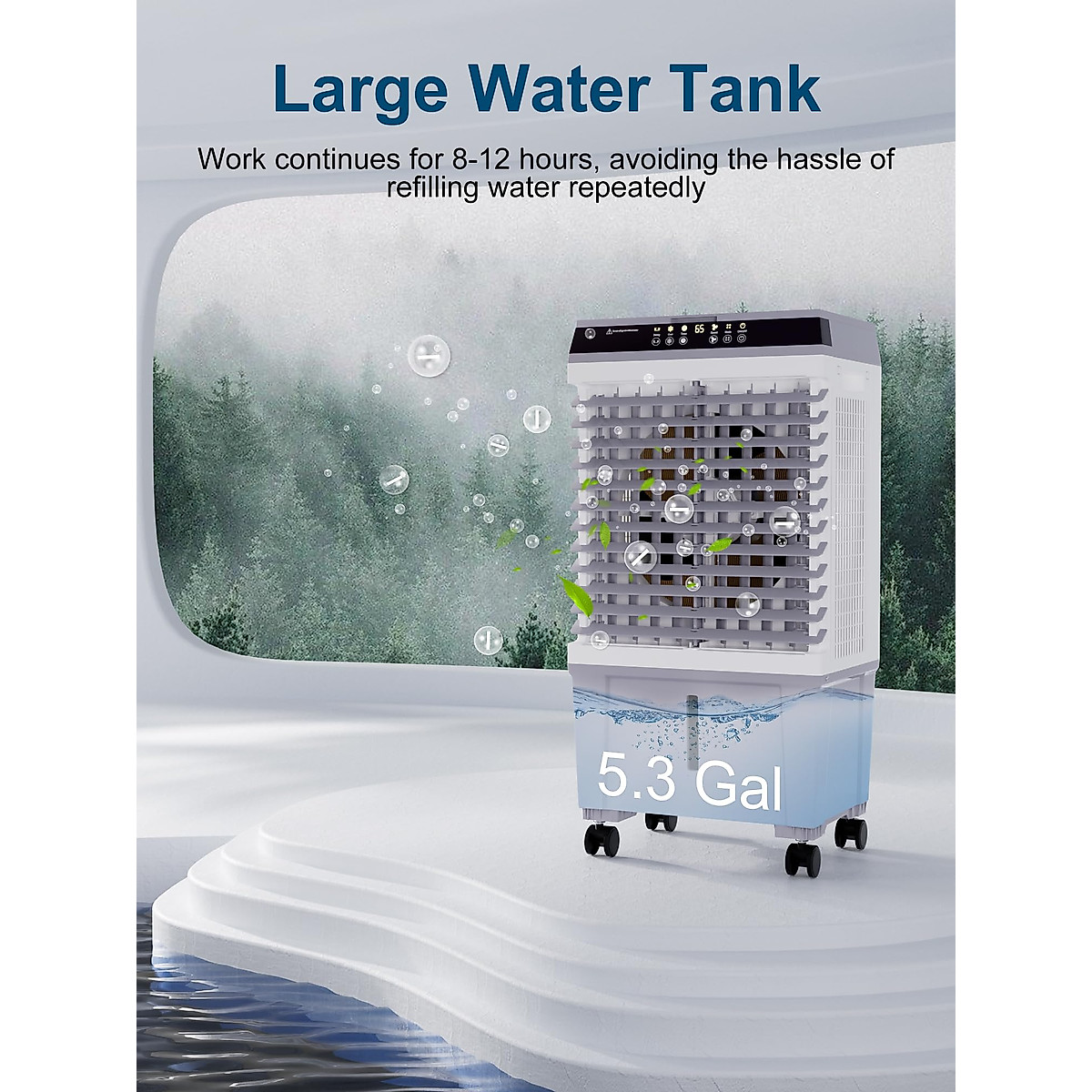 Landeagle Swamp Cooler, 1800CFM Evaporative Cooler with 5.3-Gal Water Tank, Cooling Fan with 3 Speeds, Remote Control, 12H Timer, Evaporative Air Cooler for Indoor Room Bedroom Use