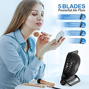 EasyAcc Small Powerful Desk Fan, 2000 Rechargeable Battery Powered Fan - Fully Foldable, Strong Wind, 4 Speeds - USB C Fan for Home, Travel, Cruise, Sporting Events, Hot Flashes - Gifts for Men Women