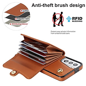 Asuwish Phone Case for Samsung Galaxy S21 5G 6.2 inch Wallet Cover with RFID Blocking Credit Card Holder Wrist Crossbody Strap Lanyard Stand Leather Girls Cell Accessories S 21 21S G5 Women Men Brown