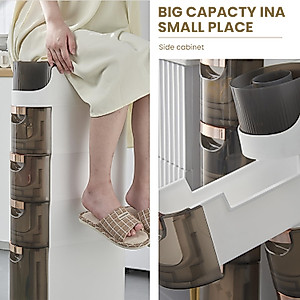 Slim Bathroom Storage Cabinet 【3-Tiers No-Assembly】17cm Narrow Bathroom Floor Cabinet with Wheels Toilet Paper Holder, Multifunctional Storage, Waterproof, Perfect For Small Spaces and Gaps White 1PCS