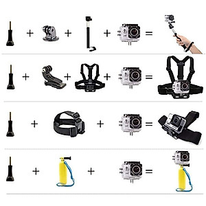 VVHOOY Action Camera Accessories Kit Chest Mount Suction Cup Selfie Stick Head Strap Floating Handle Compatible with Dragon Touch, GoPro HERO11 HERO9 HERO10 HERO8, AKASO EK7000 Brave 4 Brave 7 LE