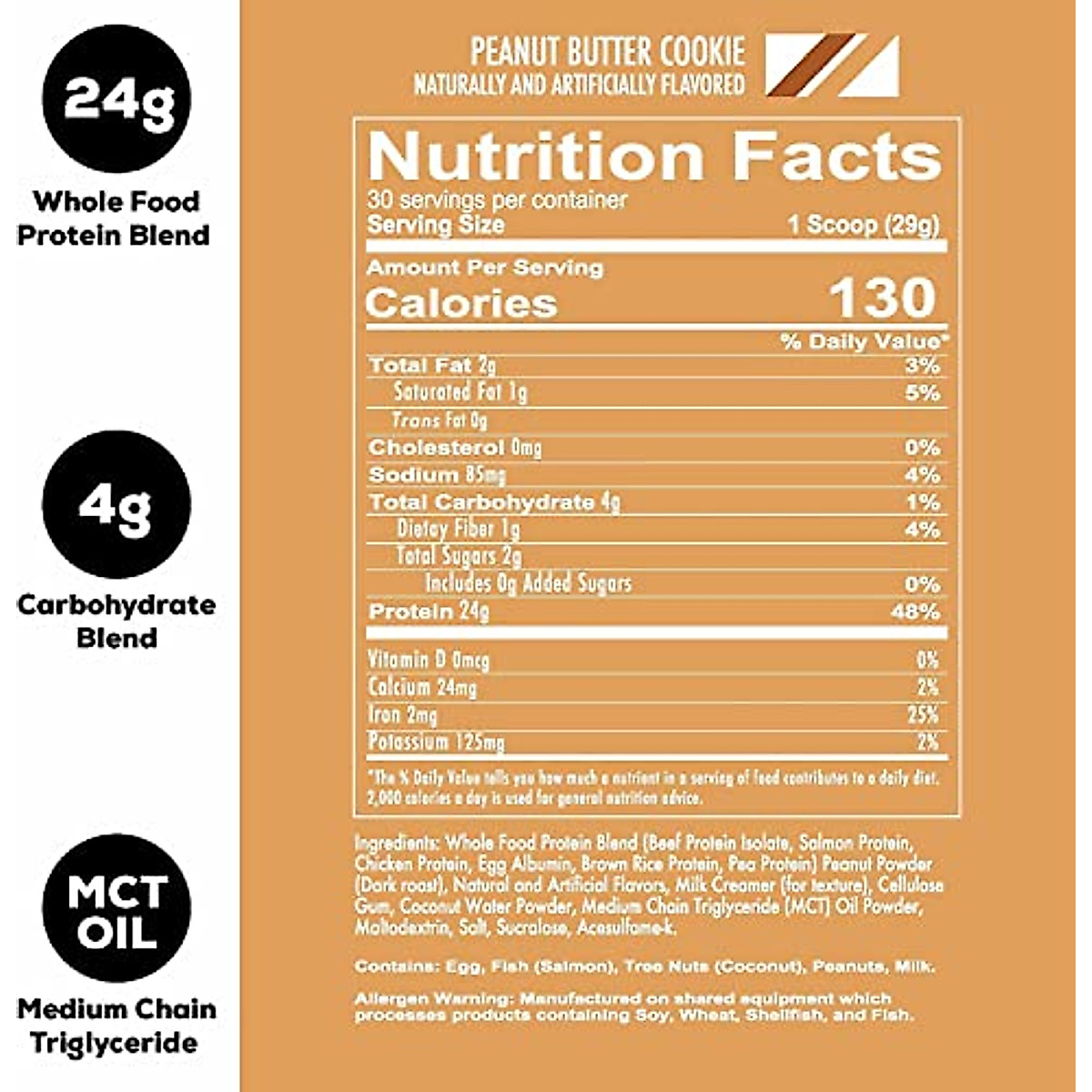 REDCON1 MRE Lite Meal Replacement Powder, Peanut Butter Cookie - Animal Based Whole Food Protein Blend with MCT Oil + Pea Protein - Keto Friendly, Low Carb & Whey Free Protein Supplement (1.92 lbs)
