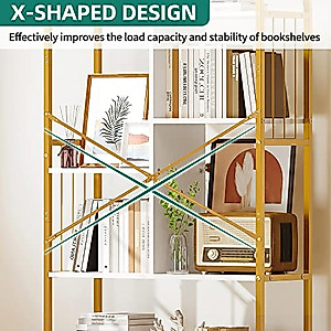 YITAHOME Gold Arched Bookshelf and Bookcase, 5 Tier Standing Book Shelf, Storage Display Rack Shelves for Bedroom Living Room Office,White&Gold