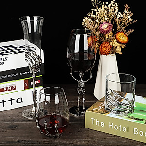 RHFF Halloween Skull Wine Glass, Skeleton Ghost Hand Wine Glass, Halloween Drinking Glasses, Skeleton Hand Goblet, Hotel Family Halloween Party Favors for Adults (D)