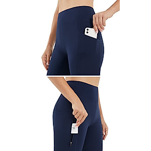 AFITNE Fleece Lined Pants Women Flare Leggings Bootcut Yoga Pants High Waisted Winter Warm Thermal Pants with Pockets-NavyBlue-M