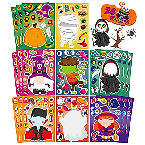 24 PCS Halloween Make-a-face Stickers Halloween Characters Stickers for Kids Make Your Own Halloween Stickers Halloween Crafts Halloween Party Favors Stickers Trick or Treat Party Game Activities