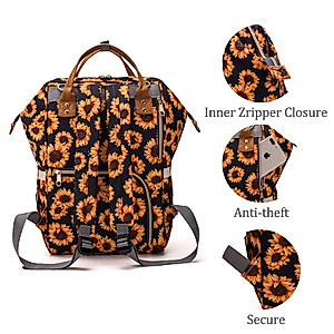 LEQUEEN Diaper Bag Backpack Waterproof Stylish Multifunction Large Capacity Travel Back Pack Maternity Baby Nappy Bags (Flora, Black)