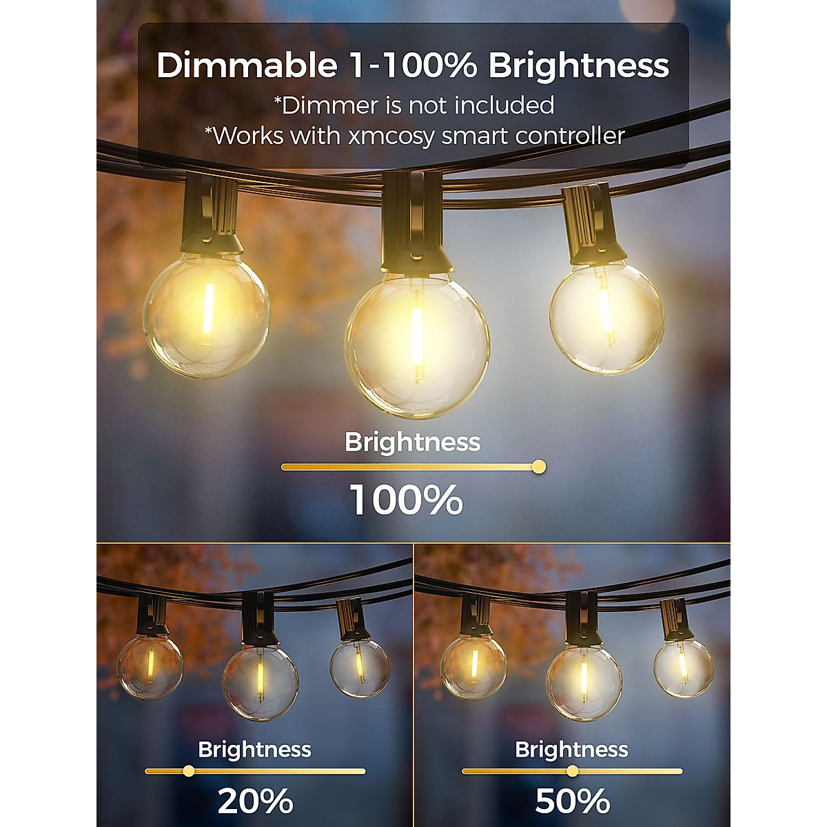 XMCOSY+ Outdoor String Lights 100Ft Dimmable Patio Lights, 50+3 G40 Globe Shatterproof Bulbs, Hanging Waterproof LED String Lights for Outside, Porch, Patio, Yard, Bistro, Café