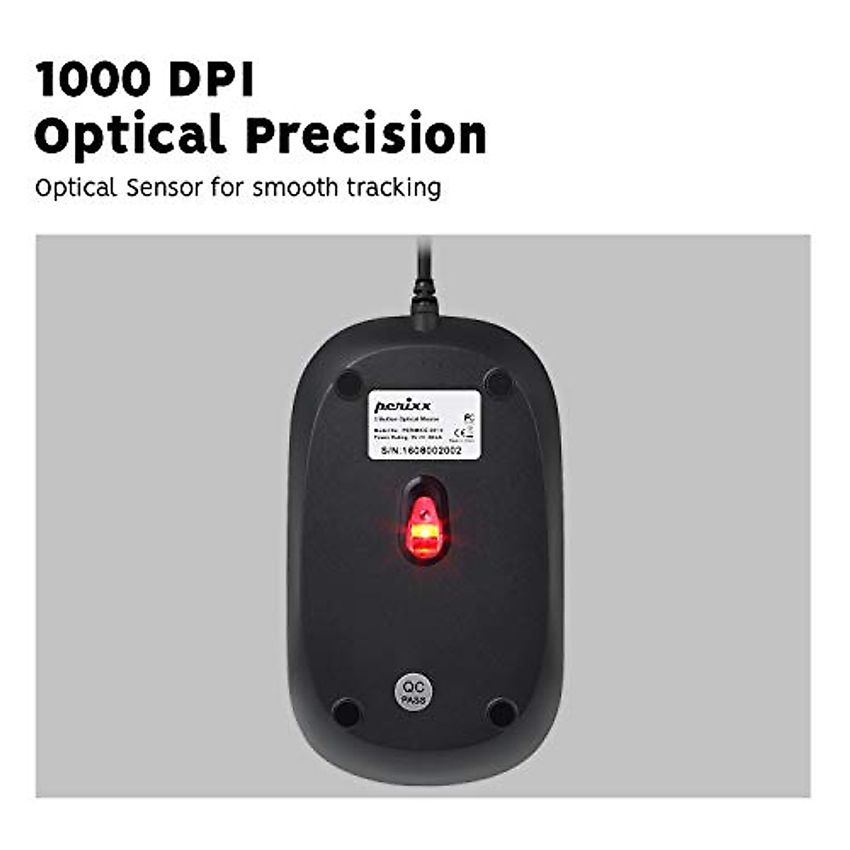 Perixx Perimice-201 Wired PS2 Optical 3 Button Mouse with 800 DPI and Illuminated Wheel, Black