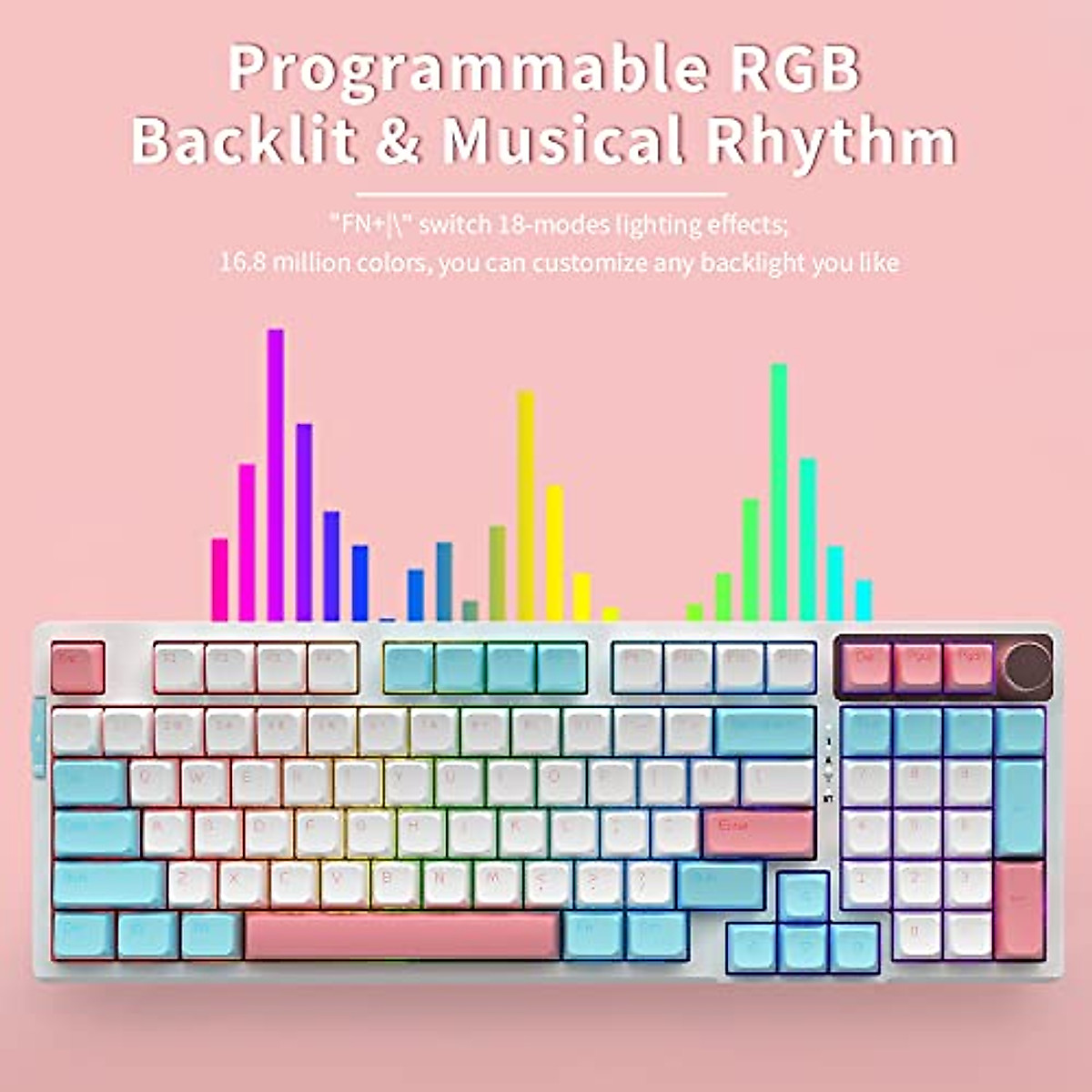 NACODEX AK966 96 Key Hot Swappable Gasket Mount Keyboard | Amazing 10000mAh Bluetooth /2.4G /Wired PC Gaming Custom Keyboard with Kailh MX Cream Switch | Knob Control | MDA PBT Keycaps