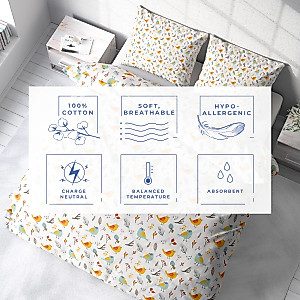 Kotton Culture Printed Duvet Cover 3 Piece 100% Egyptian Cotton Breathable All Season 600 Thread Count with Zipper & Corner Ties Comforter Cover (King, Forest Birds)