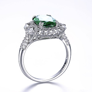 Merthus 8x12mm Oval Cut Simulated Emerald Black Oxidized Finished 925 Sterling Silver Bohemian Statement Ring for Women Size 9