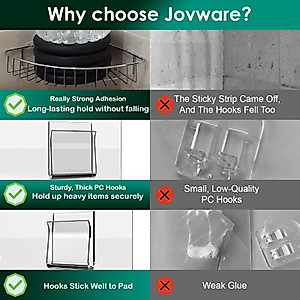 Jovware Shower Caddy Adhesive Replacement Sticker, Shower Adhesive Strip Adhesive Hook Bathroom Storage Shelf Organizer Sticker Adhesive Pads Hooks for Kitchen Caddy for Flat Wire, 2 Flat Hooks 6 1/2"