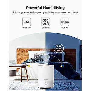 Cool Mist Humidifier for Bedroom, MORENTO Top Fill Humidifier Essential Oil Diffuser with 2.5L Water Tank for Home and Office, Baby and Plants with Night Light, Sleep Mode, Auto Shut Off, White