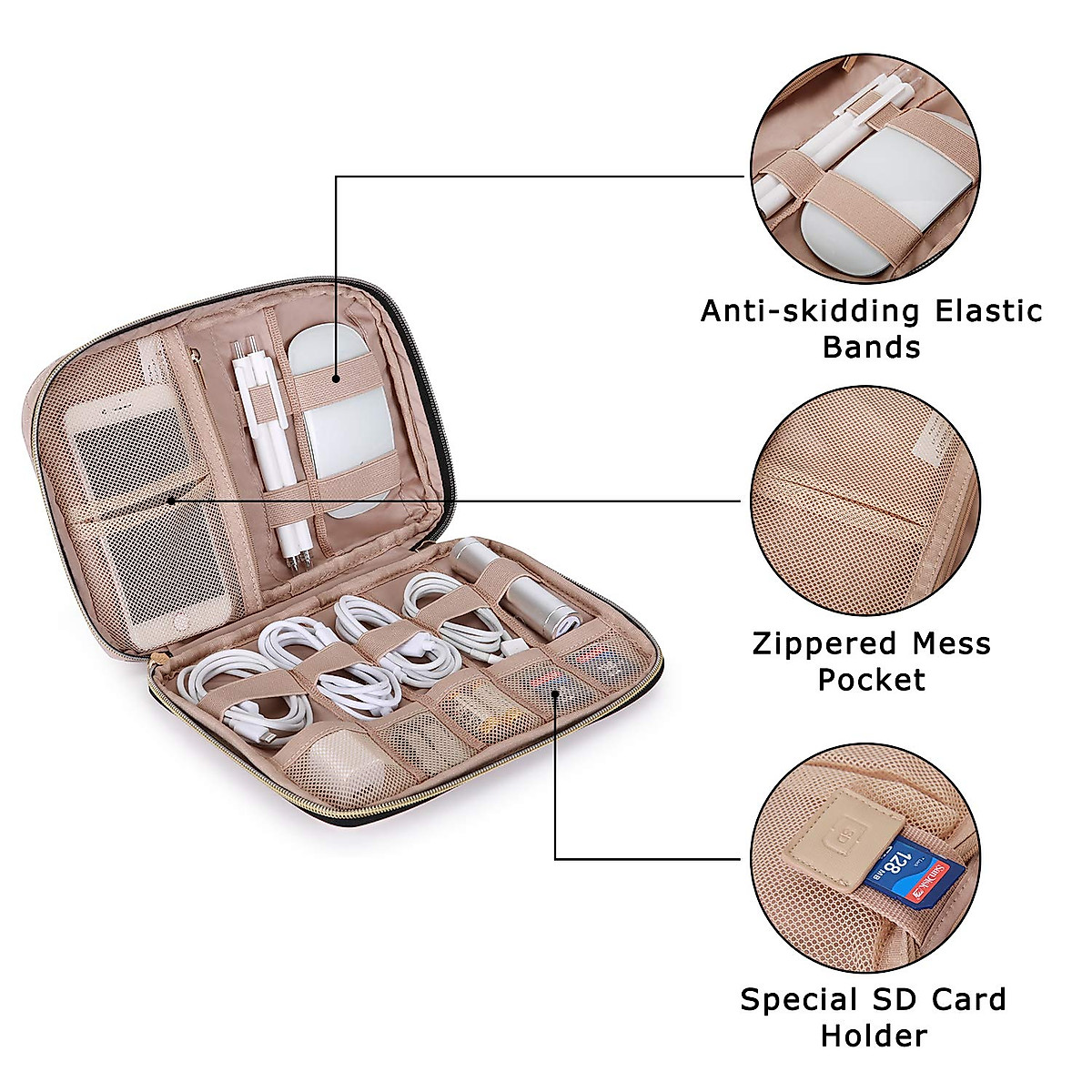 BAGSMART Large Electronics Organizer Travel Case, Travel Essentials, Cord Organizer Travel Cable Organizer Bag, Travel Accessories for Women, Pink