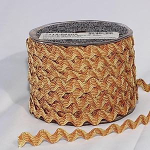 Set of 1 Ivory Woven Edge Rick Rack with Gold Craft Ribbon .5" x 55 Yards