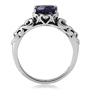 Silvershake 1.19ct. Natural Amethyst 925 Sterling Silver Victorian Style Solitaire Ring Size 10