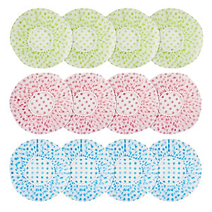 Shower Cap, 12 Pcs Plastic Shower Caps, Shower Caps for Women Reusable Waterproof, Elastic Band Flower Printed Hair Cap for Shower Spa Salon
