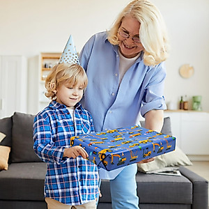 Birthday Wrapping Paper Construction Design 6 Sheets,Road Under Construction Excavator Tractor Dump Truck Wrapping Paper for Kids Boys,Folded Flat 20x28 inches per Sheet for Birthday Baby Showers