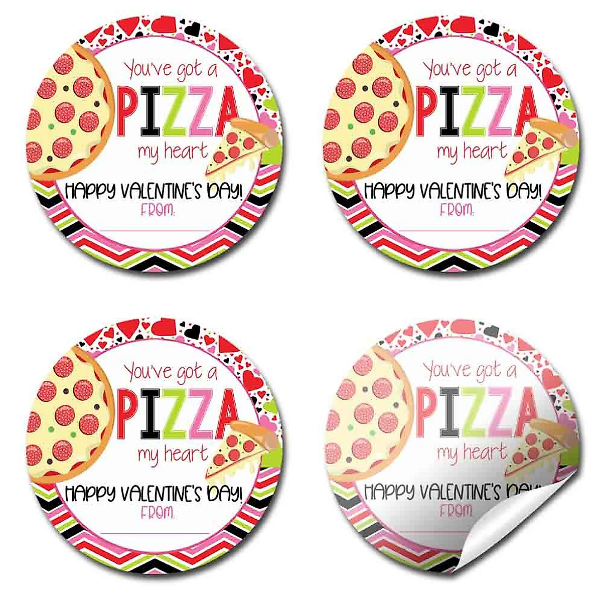 Piece of My Heart Fun Pizza Themed Valentine Party Favor Sticker Labels for Kids, 40 2" Party Circle Stickers by AmandaCreation, Great for Classroom Valentines, Envelope Seals, Gifts, Treats