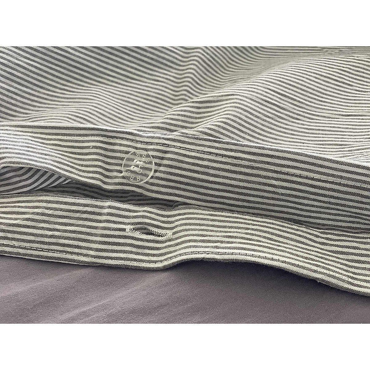 Get Bed Ready Stonewashed Cotton Bengal Pinstripe Chambray Duvet Cover Relaxed Minimal Classical Style Bedding Set Yarn Dyed Natural Classic Striped Pattern Small Banker Stripe (King, Dark Grey)