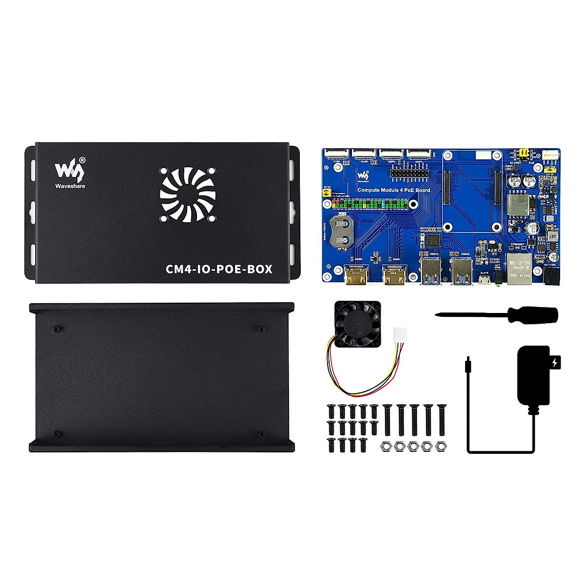 Waveshare PoE Mini-Computer Based On Raspberry Pi Compute Module 4 (NOT Included) Waveshare CM4 PoE IO Board Inside Metal Case with Cooling Fan