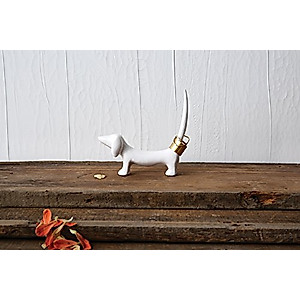 Creative Co-op DA5601 White Stoneware Dachshund Ring Holder, 5.12" L x 4.9" H