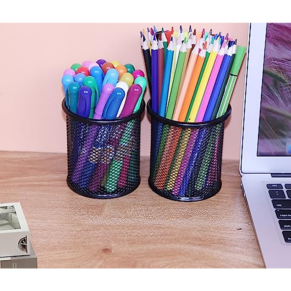 SNOW COOLER Pen Holder Mesh Pencil Holder Metal Pen Holder Pencil Holder for Desk Office Pen Organizer Black, 4 Pack