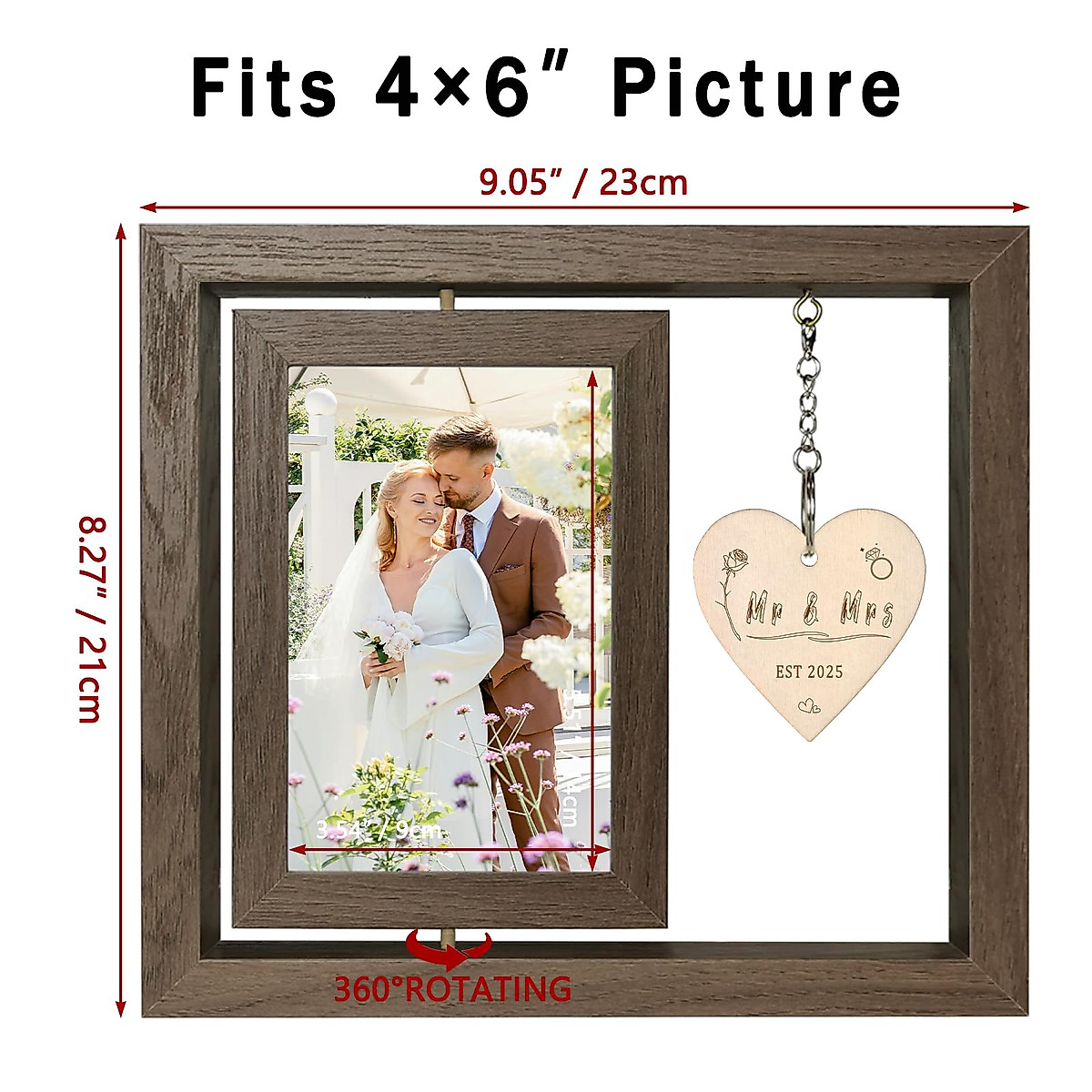 EYITUPC Rotating Floating Mr and Mrs EST 2025 Picture Frame, Wedding Gifts Bridal Shower Gifts Engagement Gifts for Newlywed Couples