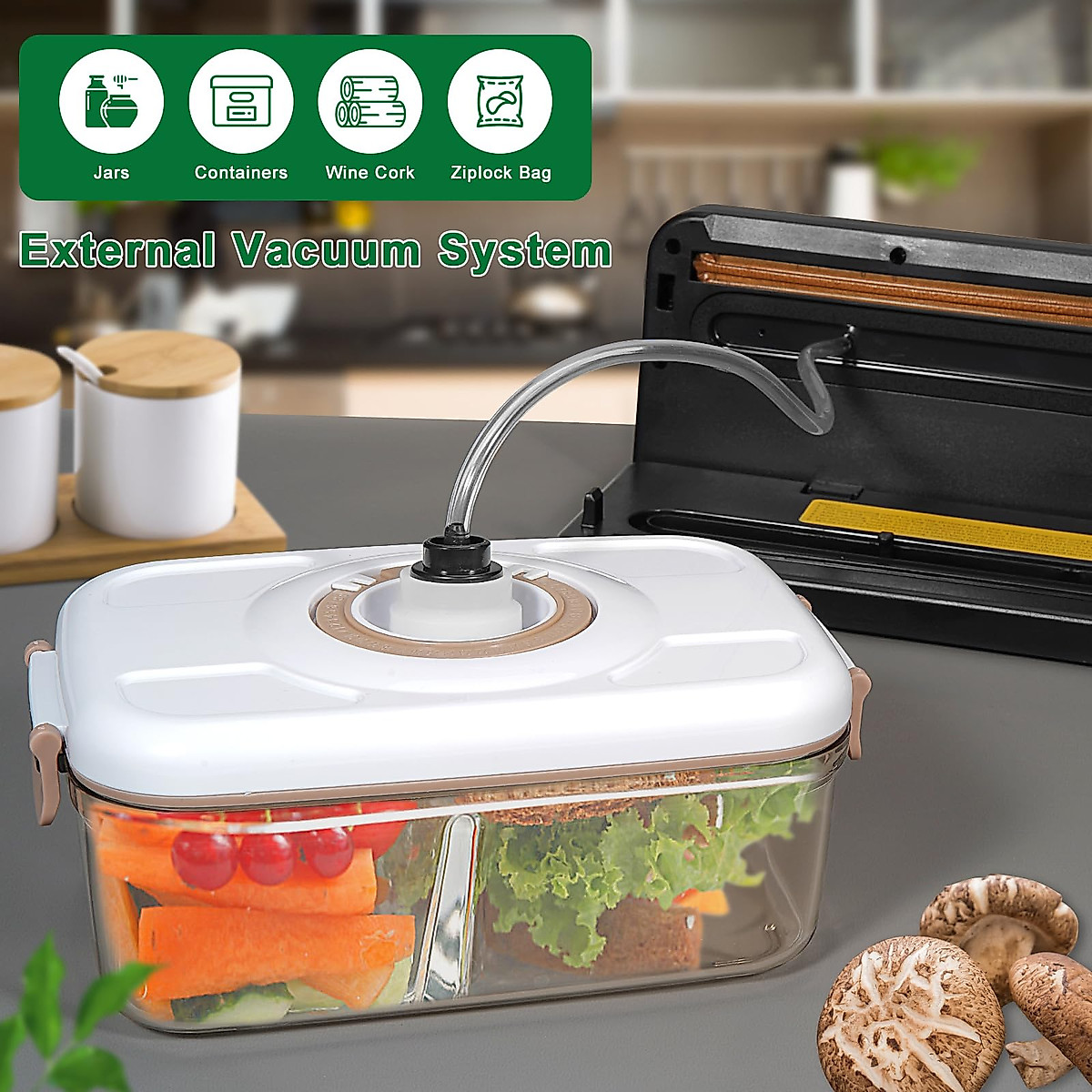 Chidoyii Vacuum Sealer Machine Dry & Moist Food Modes, 6-in-1 Compact Detachable Food Sealer Vacuum Sealer, Build-in Cutter and Countdown with 20 Vacuum Seal Bags