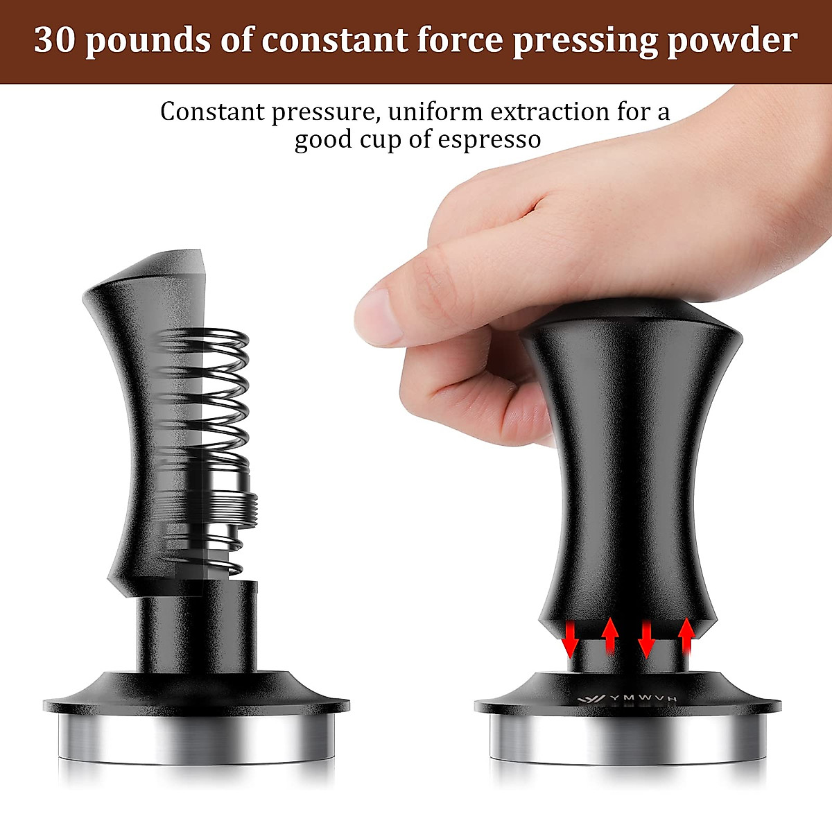 YMWVH Espresso Tamper 51mm,30lb Spring Loaded Tamper, Premium Barista Coffee Tamper with Calibrated Spring Loaded Flat Stainless Steel Base