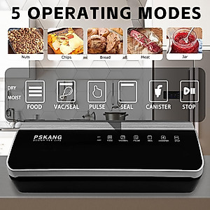 Pskang Vacuum Sealer Machine One-Touch Vacuum Sealer with Bags Rolls Storage and Cutter Automatic Air Sealing System with Vacuum Seal Bags and 1 Roll (11"x16')）